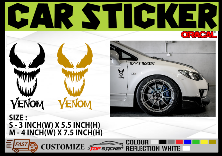 VENOM FACE CAR STICKERS KERETA STICKER | Lazada