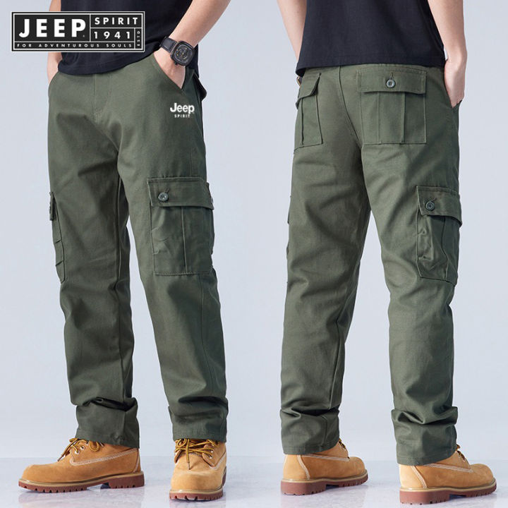 JEEP SPIRIT 1941 ESTD Multi Pocket Work Pants Men's Loose Straight Leg ...
