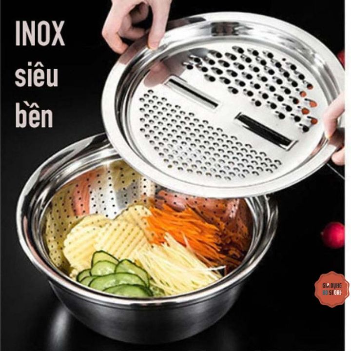 Bộ Thau Rổ inox 3 món bào rau củ đa năng tiện lợi ( BỘ THAO RỖ 3 MÓN ...