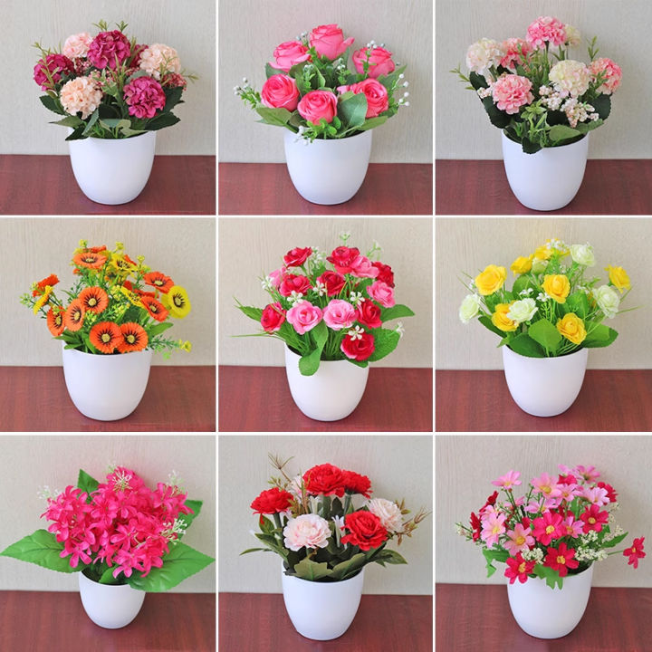 Artificial Plastic display Simulation Flowers Vase Bonsai Potted Plant ...