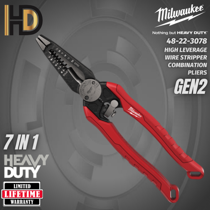 Milwaukee Combination Wire Pliers / GEN3 7 IN 1 Combination Pliers / Wire Stripper / 48-22-3078 ...