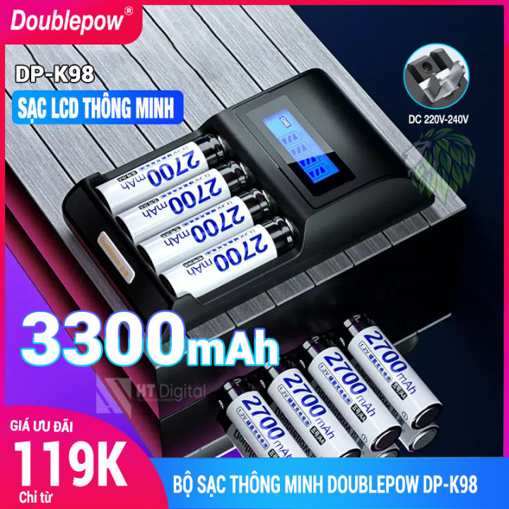 Bộ Sạc AA AAA Tự Ngắt + 4 Pin AA 3300mAh - Sạc Pin DP-K98 2A 3A Kèm 4 ...