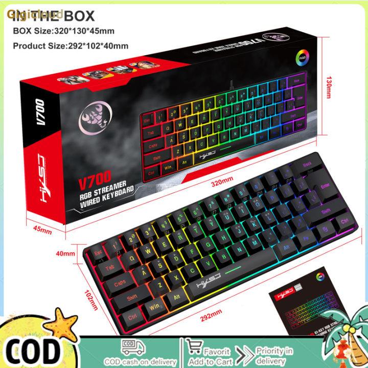 V700 Gaming Keyboard Colorful Backlight Mechanical 61 Keys Portable ...