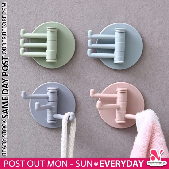 𝟭𝟴𝟬° 𝗥𝗢𝗧𝗔𝗧𝗔𝗕𝗟𝗘 》Wall Mounted 3 Swivel Hanging Hook Multi Usage Loofah ...