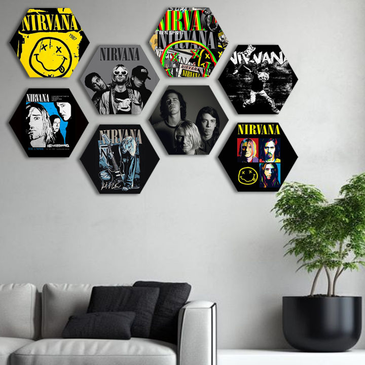 Hiasan Dinding Hexagonal Kayu Mdf Band Nirvana Kamar Aesthetic Metal ...