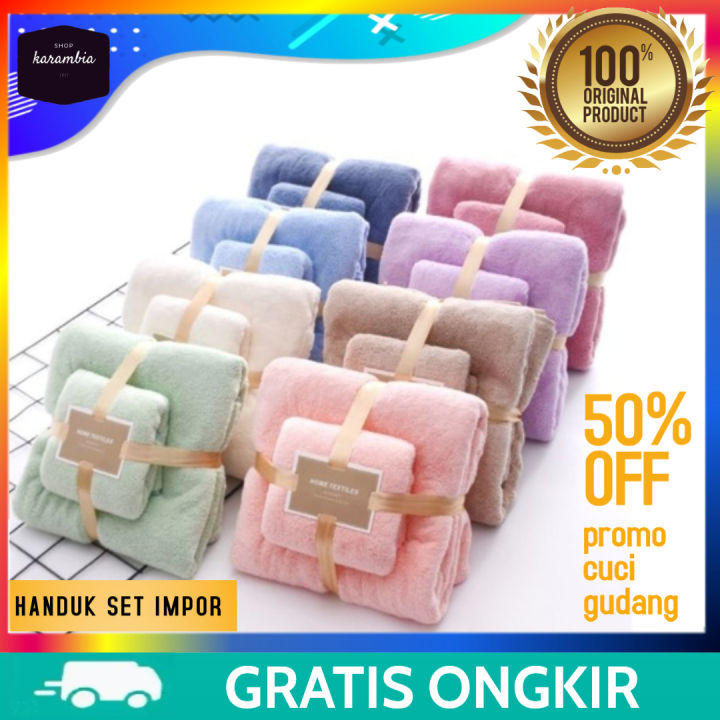 HANDUK SET / PEKET HANDUK 2IN1 PREMIUM IMPORT BESAR 70X14 DAN HANDUK ...