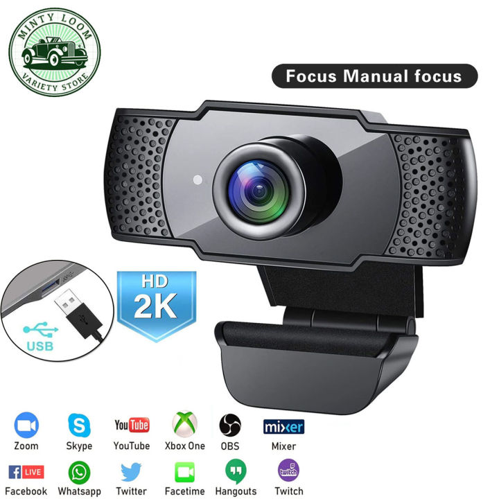 Desktop Webcam Full HD 2K Webcam 90° Wide-Angle Camera with Built-in ...