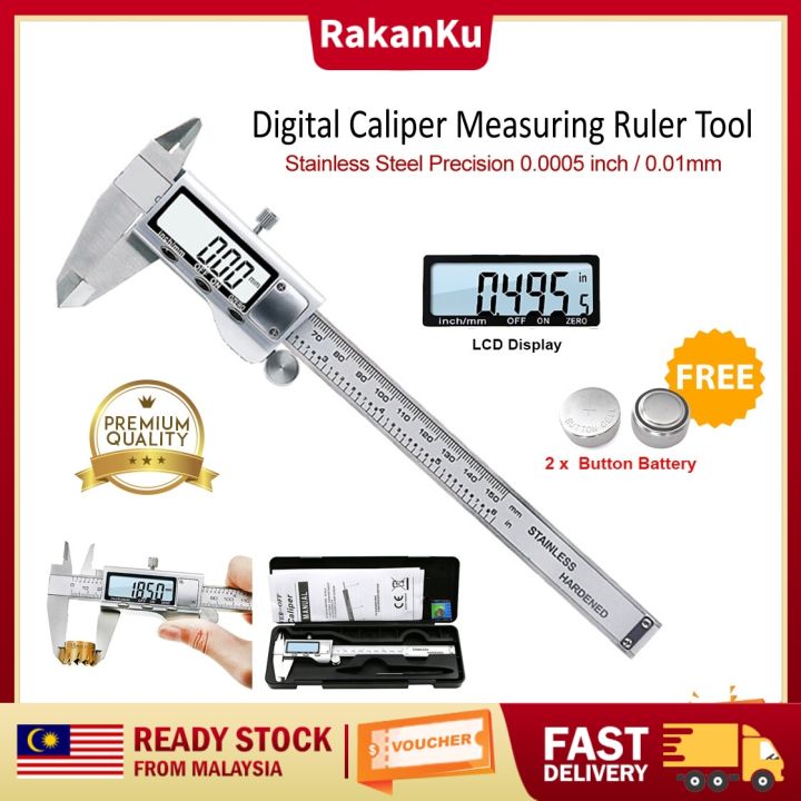RakanKu Stainless Steel Electronic Digital Caliper Measuring Ruler Tool ...