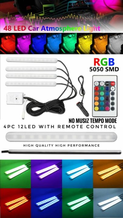 Car Led Strip Light Multiple Colors Interior Led Light Wireless Remote ...