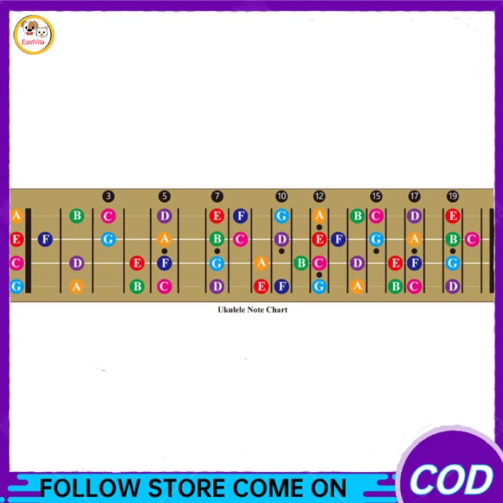 Color Coded Ukulele Fretboard Note Chart, Learn Guitar And Music Theory ...