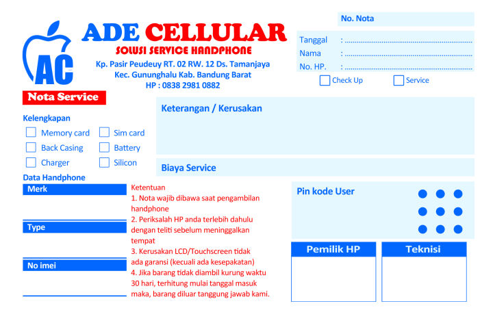 Cetak Nota Custom 2 PLY 1/4 Folio | Nota Konter | Nota Cell | Nota ...
