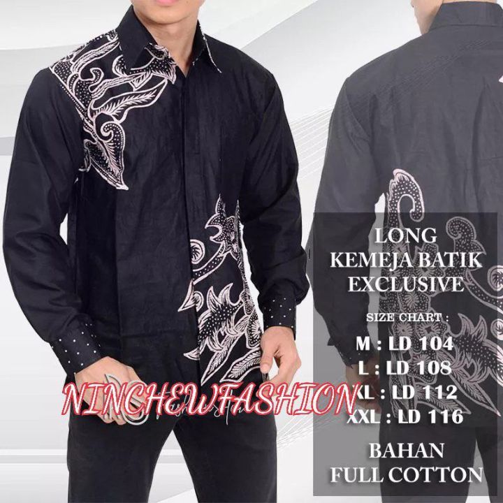 KEMEJA BATIK HITAM MANIS LENGAN PANJANG | Lazada