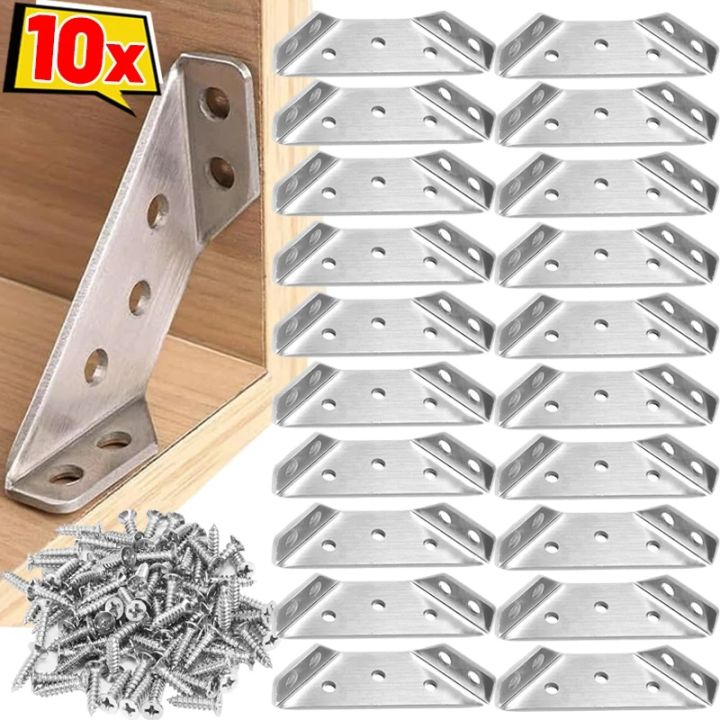 10Set Stainless Steel Furniture Corner Connector Angle Fasteners ...