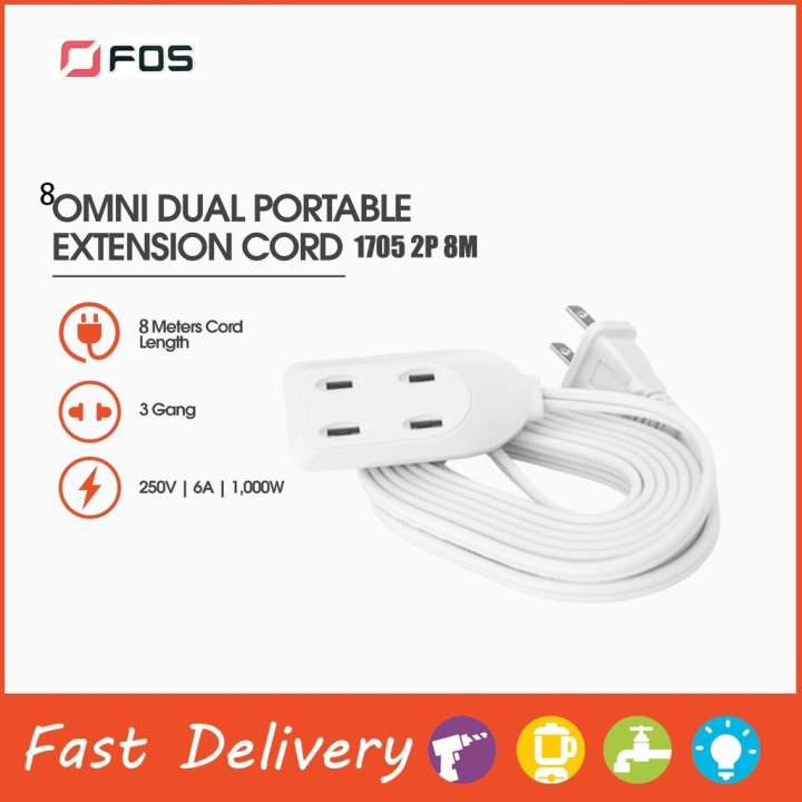 FOS Dual Portable Lengthening Extension Cord Set 8 Meter Wire 1705 2P 8 ...