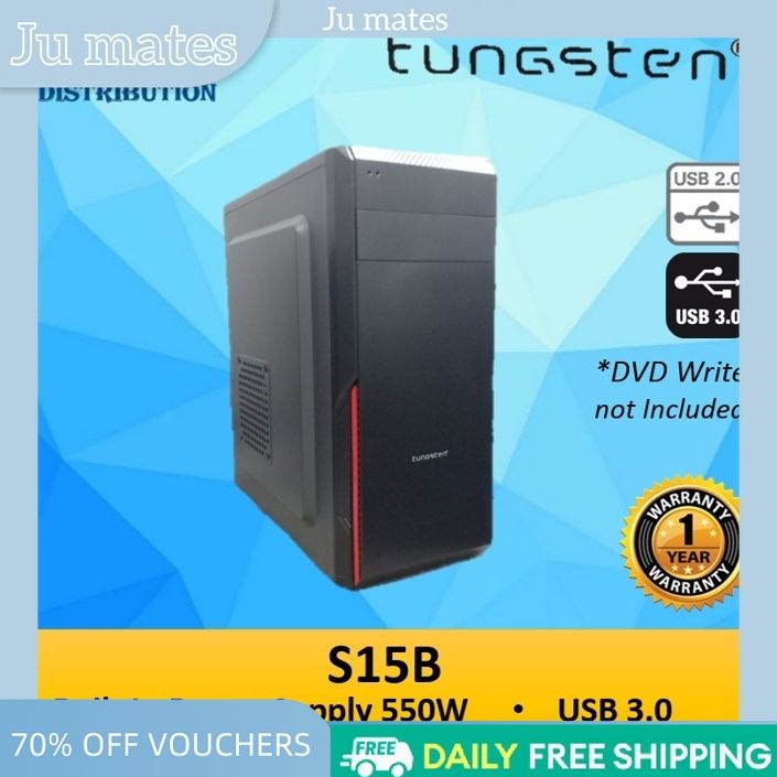 Stylish TUNGSTEN S15B Desktop Casing - Black with Built-in 550W Power Supply - Upgrade Your PC ...