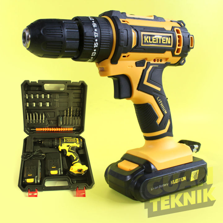 KLEITEN Cordless Impact Drill 18 V Bor Baterai Tembok Set Bor Kayu Besi ...
