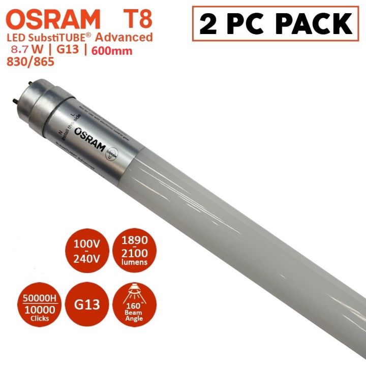 2 PC Pack | OSRAM T8 -2 Ft- Advanced T8 Led Tube| 8.7.W | G13 | 100 ...