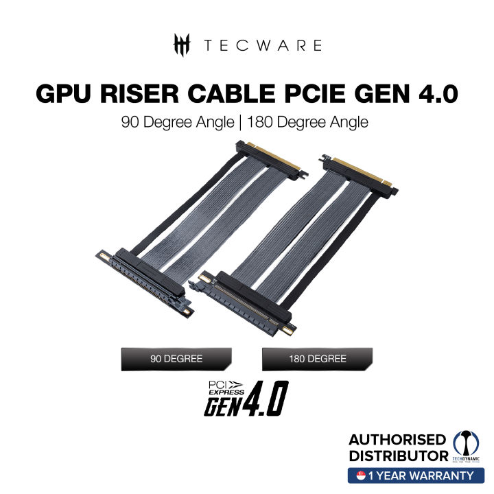 Tecware Vertical GPU Mount PCIE GEN 4.0 Riser Cable, 20cm [2 Angle ...