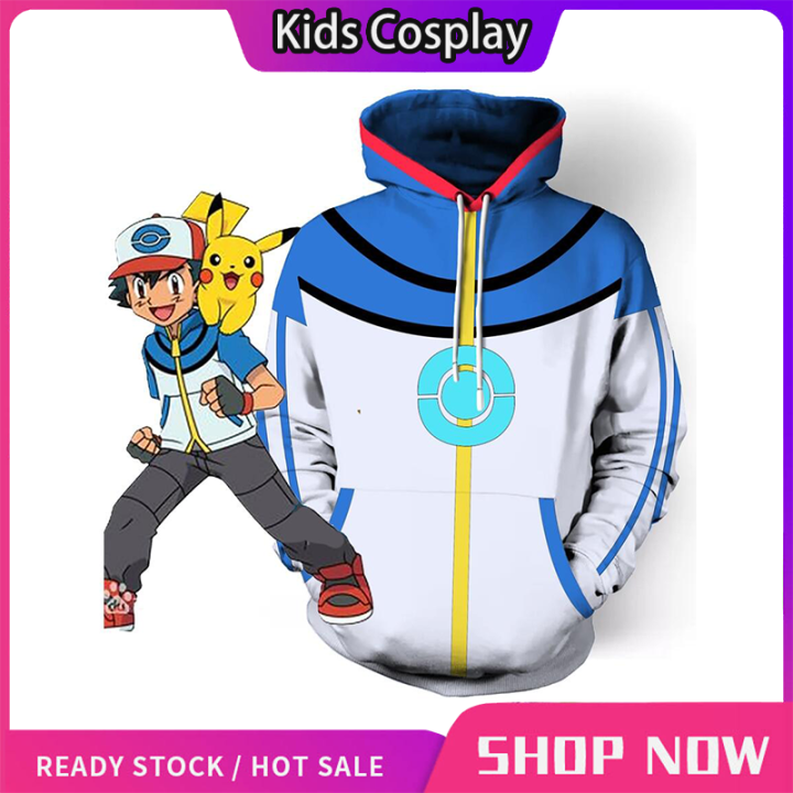 Adult Kids Pokemon Go Plus Ash Ketchum Cosplay Costume Blue Hoodie ...