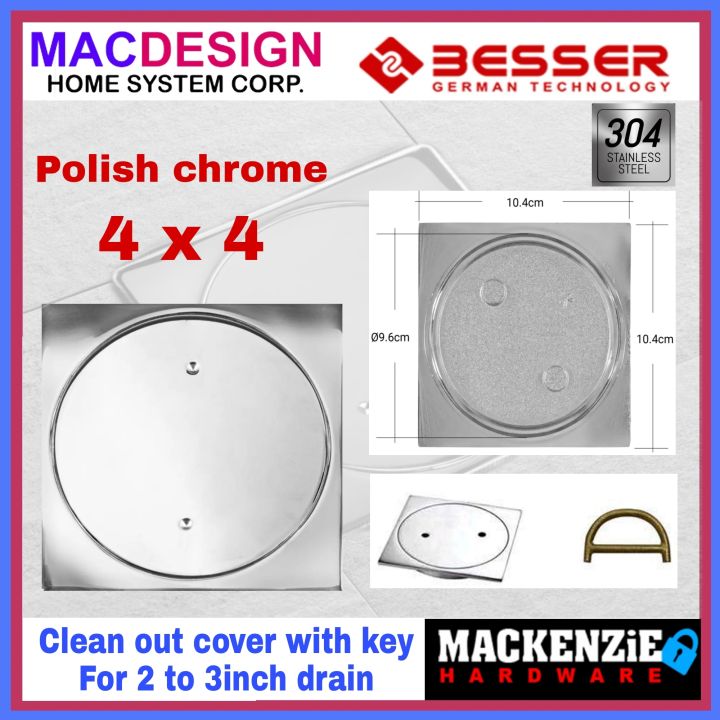 BESSER FD404 SQUARE CLEANOUT FLOOR DRAIN 4 X 4 POLISH CHROME STAINLESS ...