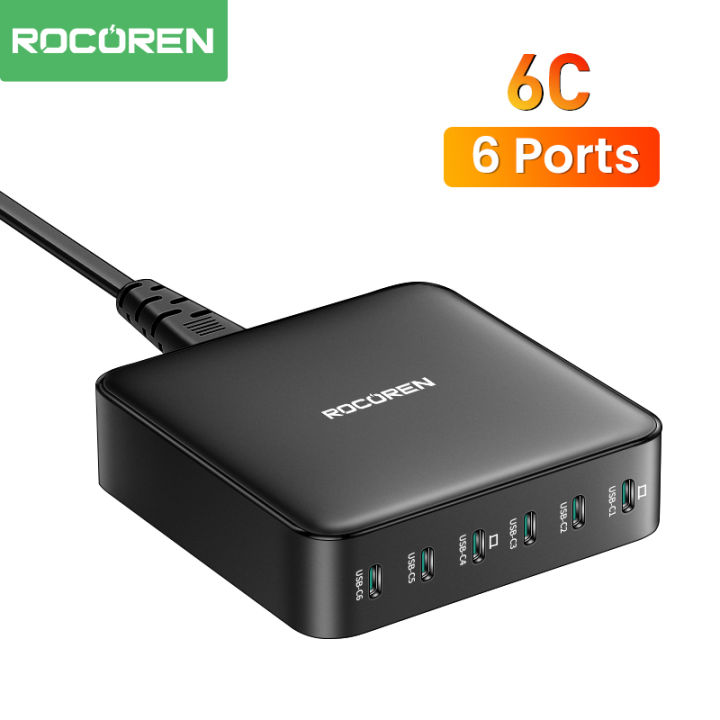 Rocoren 6 in 1 150W USB Charger Type C USBC Desktop Charger PD QC Fast ...