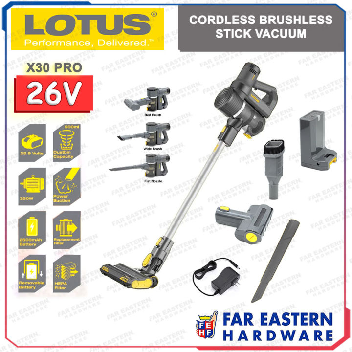 LOTUS Cordless Brushless Stick Vacuum Floor Cleaner X30 PRO w/ Battery ...