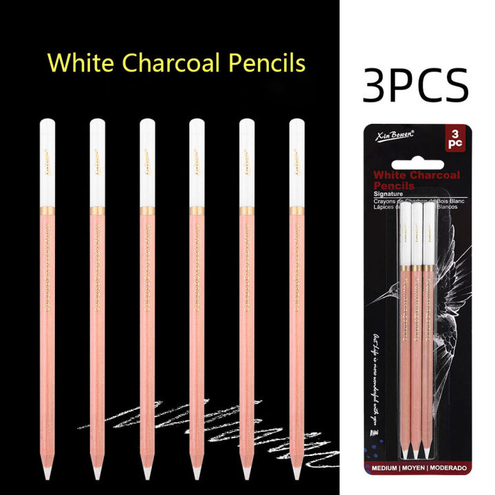 3Pcs Professional White Charcoal Pencils Set Sketch Highlight White ...