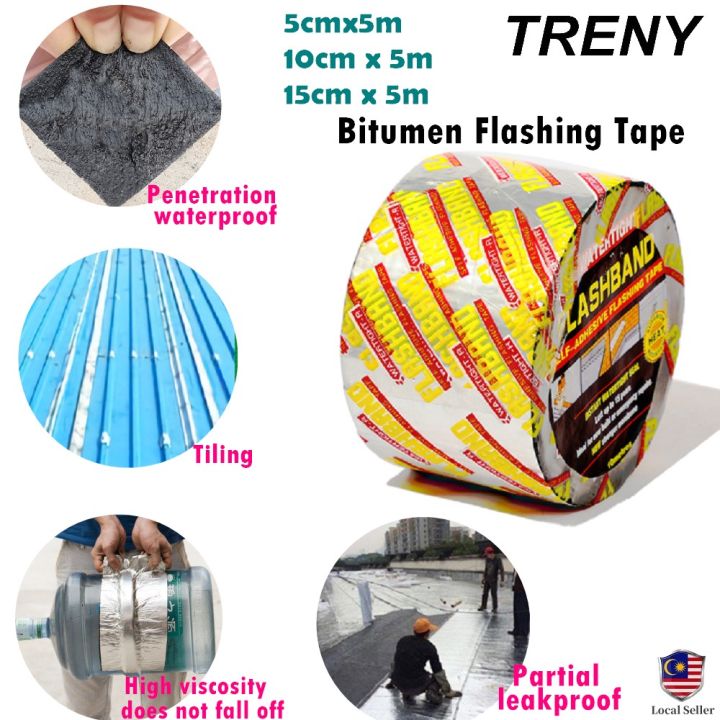 TRENY 5 METER Bitumen Flashing Tape Seal Repair Roof Crack Piping Joint Atap Penampal Zink ...