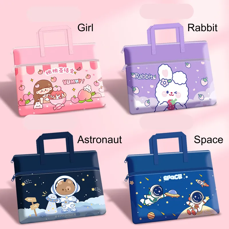 Kids Cute Student Carry Large Capacity Zipper Book Bag Tuition Art ...