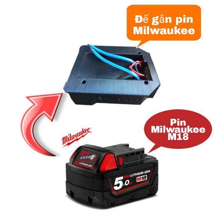 Đế Gắn Pin Milwaukee M18 In Nhựa Chịu Lực Siêu Cứng - Bộ Chuyển Đổi ...