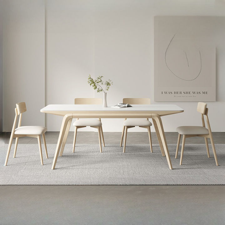 Stone Plate Square Dining Table Home Nordic Log Style Solid Wood Table ...