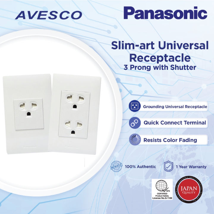 Panasonic Slim-art Universal Receptacle with Shutter Cover | 3 Prong ...