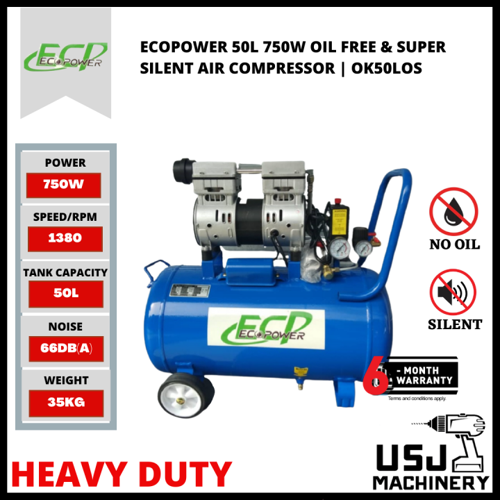ECOPOWER 50Litre 750Watt Oil Free & Super Silent Air Compressor OK50LOS ...