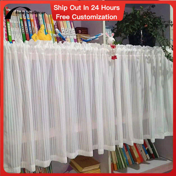 AnneyOneDecor White Short Sheer Curtain for Kitchen Semi Blackout Half ...