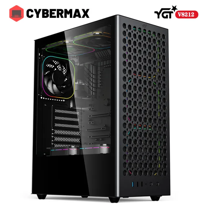 YGT Gaming Pc Case Mesh Panel Side Tempered Glass Mid Tower Micro ATX ...