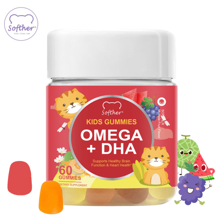 Softher OMEGA + DHA Kids Gummies Vitamins C DHA Gummies with Omega 3 6 ...