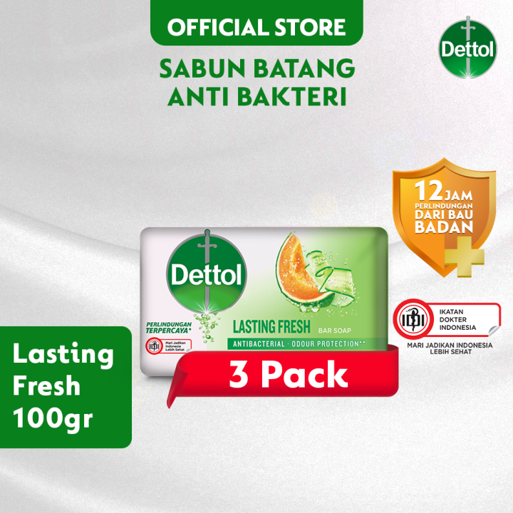 [Paket isi 3] Dettol Sabun Batang Anti Bakteri Lasting Fresh 100gr ...