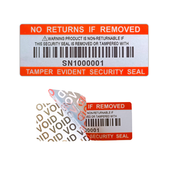 Bar code security labels Dumb silver PET warranty void stickers with ...
