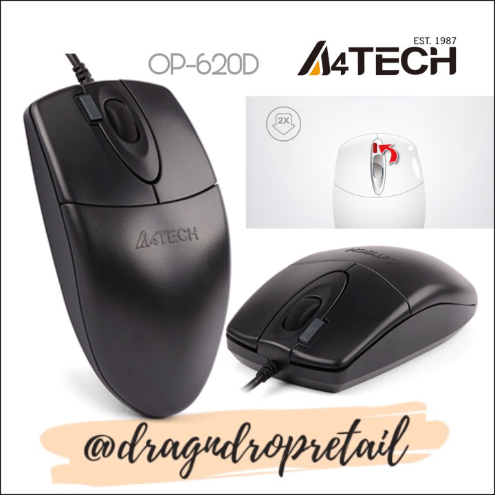 A4TECH OP-620D 2X Click Button Optical Wheel Wired Mouse - Black ...