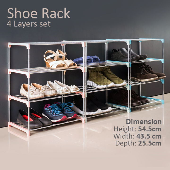4 Layer Shoe Rack Organizer Stackable Steel Plastic Tier Multipurpose ...