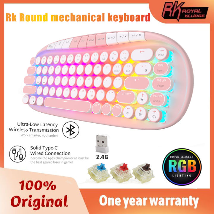 RK ROUND ROYAL KLUDGE Typewriter Mechanical Keyboard Tri-Mode 2.4G ...