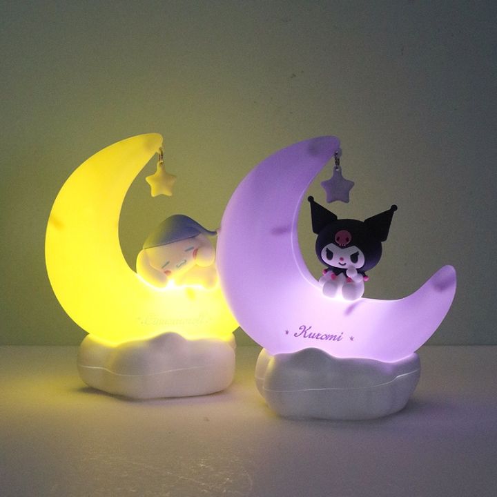 Cartoon Crescent Moon Night Light Cute Cinnamoroll Kuromi Ornament Soft ...