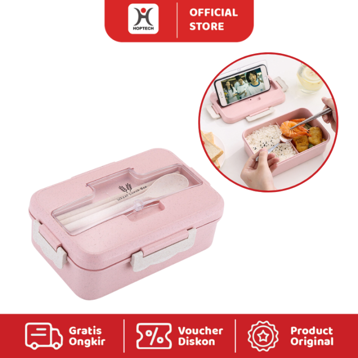LUNCH BOX SET KOTAK BEKAL MAKAN JERAMI GANDUM KOTAK MAKAN 1000ML 4-IN-1 FREE SENDOK TEMPAT MAKAN ...