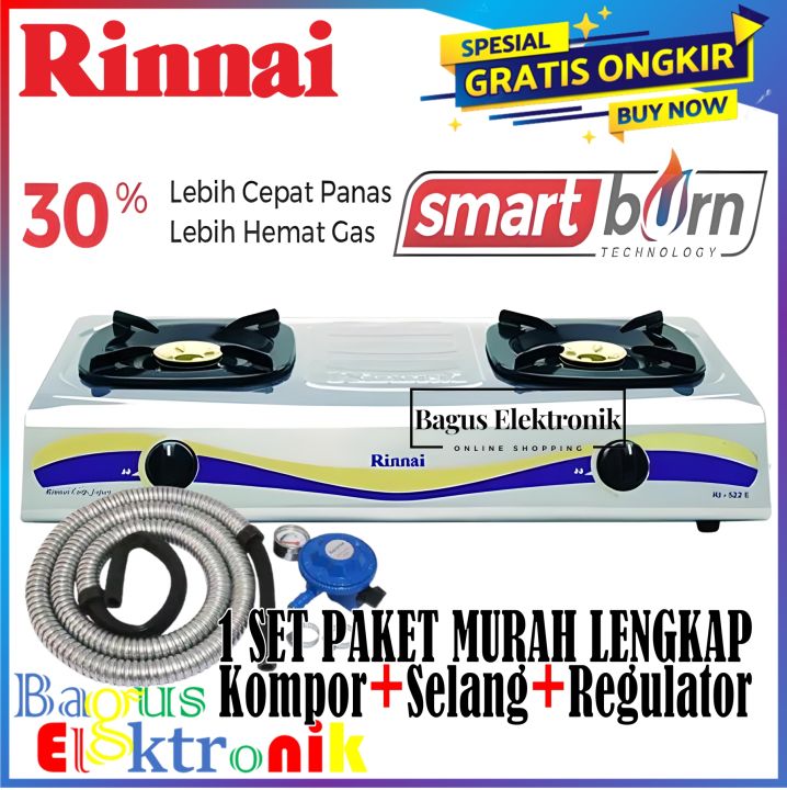Rinnai Kompor Gas 2 Tungku - RI522E+Selang Gas+Regulator Meter | RI ...