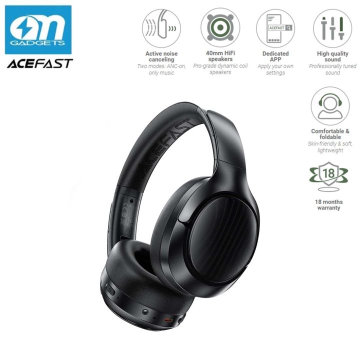 Acefast H5 Hybrid Active Noise Cancelling Wireless Headset With 65H ...