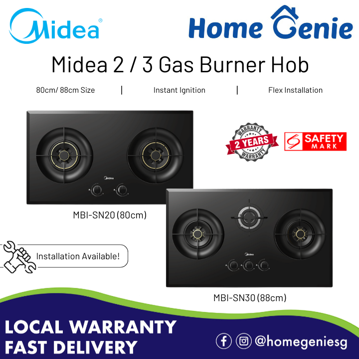*Installation Available* Midea 2 Burner / 3 Burner Gas Hob (TG/ LPG) - MBI-SN20 (80cm) / MBI ...