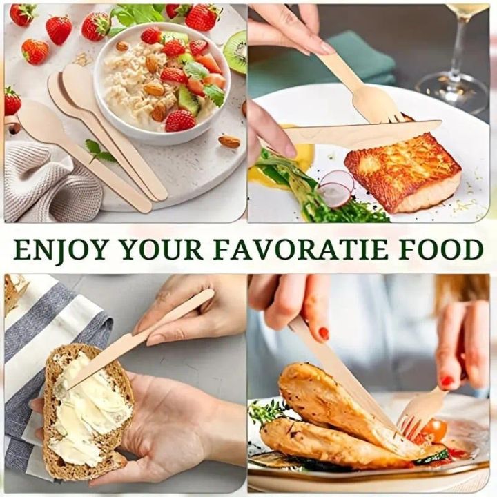 200PCS Wooden Spoon And Fork Set Disposable Bamboo Fork And Toothpick ...