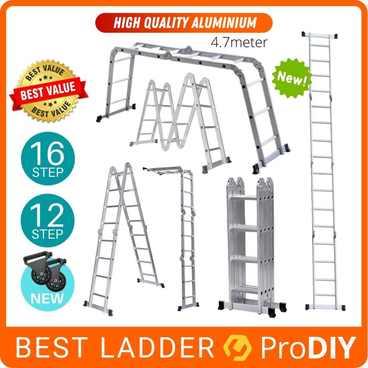 M47 Ladder 16-Step / 12-Step Aluminum Multipurpose Multi Purpose Tangga ...