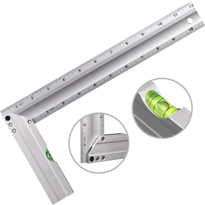 ALUMINUM SQUALA L-SQUARE ANGLE RULER WITH LEVEL BAR (sizes: 20cm/25cm ...