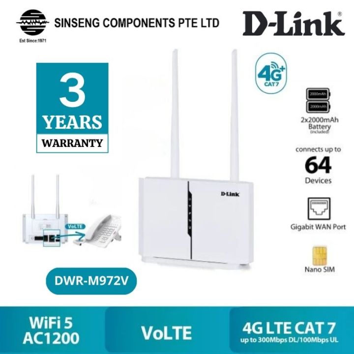 D-Link DWR-M972V 4G Sim Card Router with Telephone RJ11 Port LTE Cat 7 |AC1200 LTE Gigabit Dual ...
